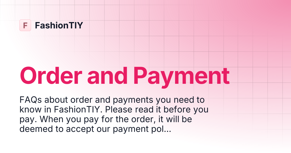 Order and Payment | FashionTIY